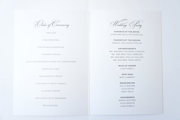 Simple Elegant Wedding Program - DEPOSIT – KraftWeddingPapers