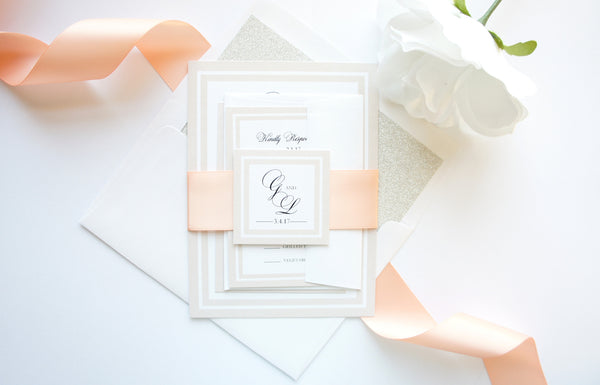 Blush and Tan Monogram Wedding Invitation - DEPOSIT – KraftWeddingPapers