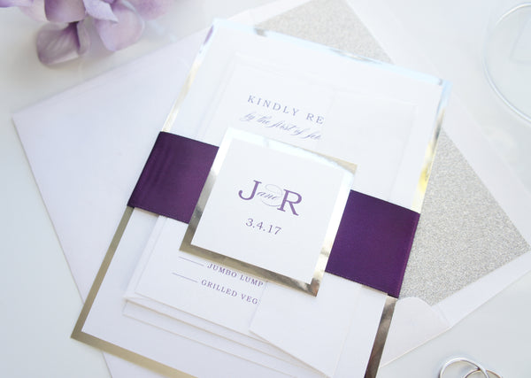 Purple and Silver Wedding Invitations, Elegant Wedding Invite- SAMPLE ...