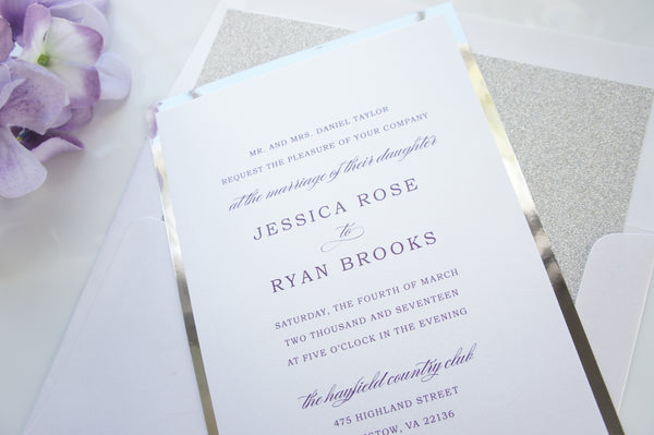 Purple and Silver Wedding Invitations, Elegant Wedding Invite- SAMPLE ...