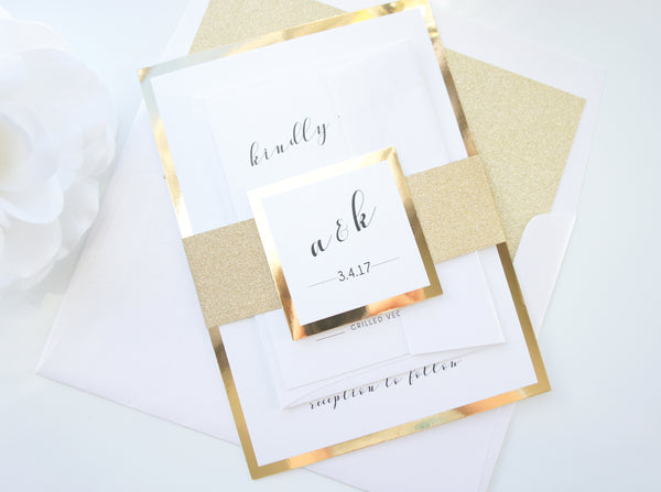 Modern Gold Wedding Invitation, Gold Glitter Wedding Invitation, Gold ...