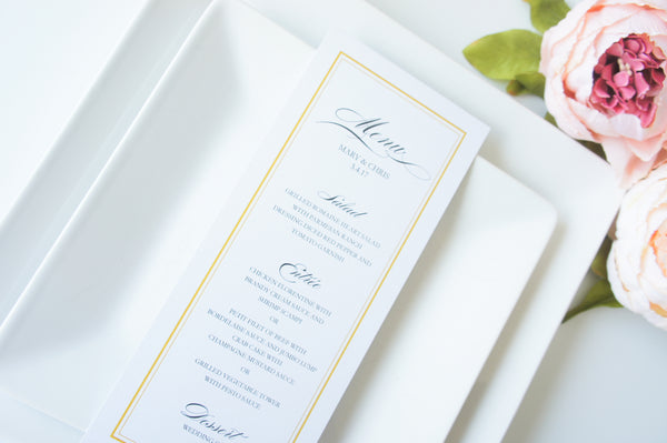 Traditional Gold Menu Cards - DEPOSIT – KraftWeddingPapers