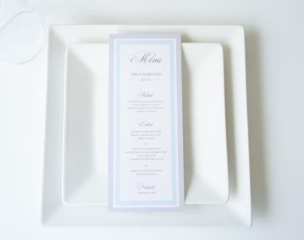 Blue and Gray Menu Cards - DEPOSIT – KraftWeddingPapers